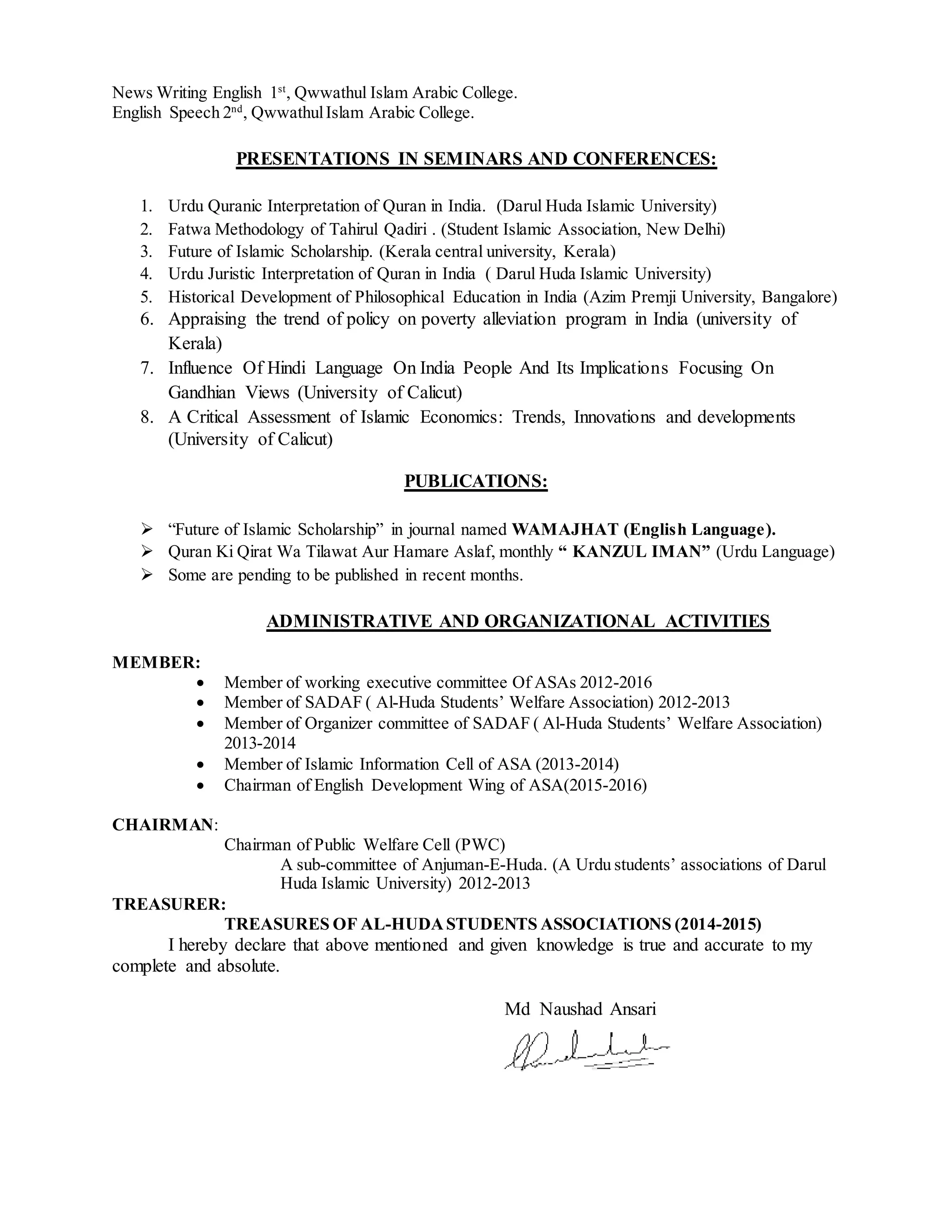 Md naushad ansari cv | DOCX