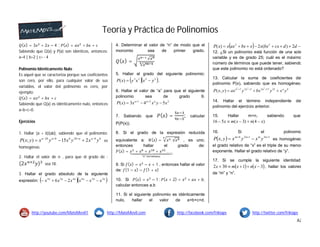 Polinomios, ejercicios para aprender matemáticas | PDF