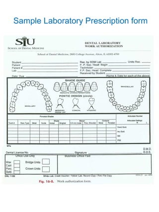 Dental Lab Prescription Written Examples