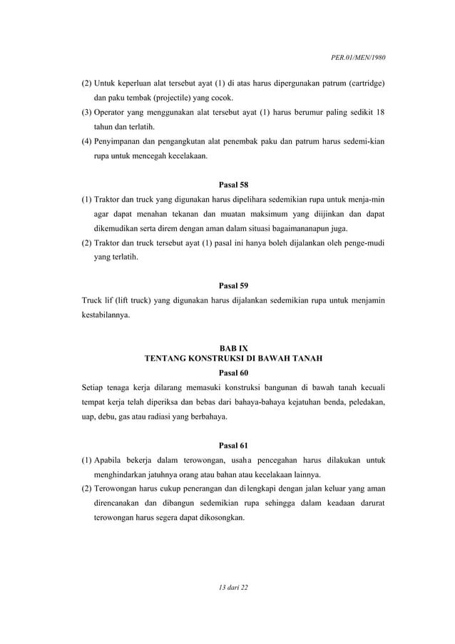 (MD) PER 01 MEN 1980 TENTANG KESELAMATAN DAN KESEHATAN KERJA PADA KONSTRUKSI BANGUNAN.pdf | Free ...