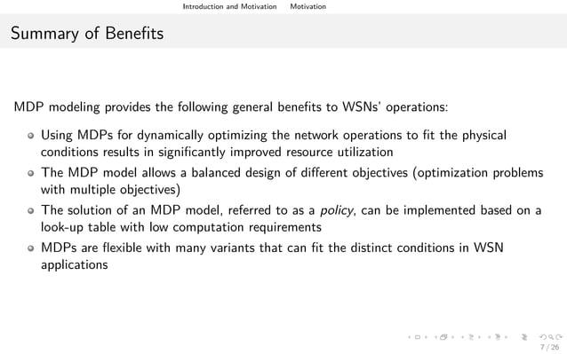 Applications of Markov Decision Processes (MDPs) in the Internet of ...
