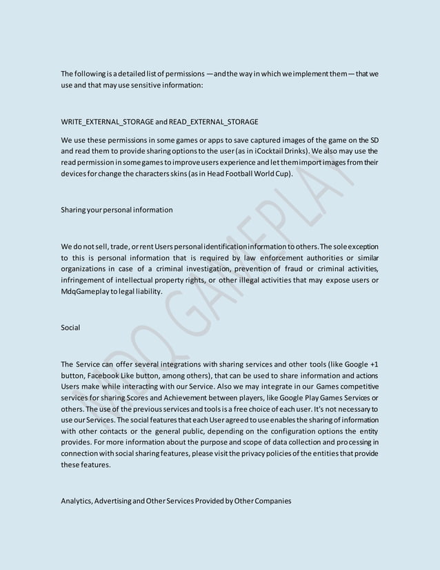 Mdq gameplay privacy policy | PDF