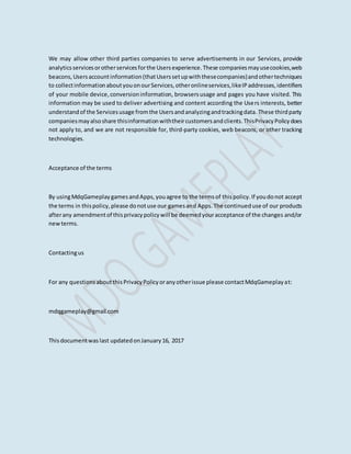 Mdq gameplay privacy policy | PDF