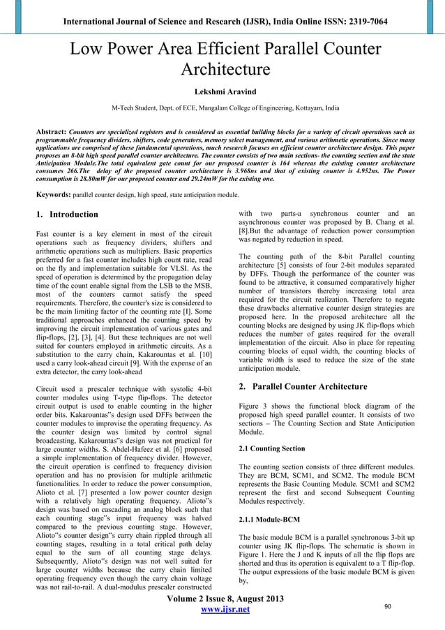 Low Power Area Efficient Parallel Counter Architecture | PDF | Programming Languages | Computing