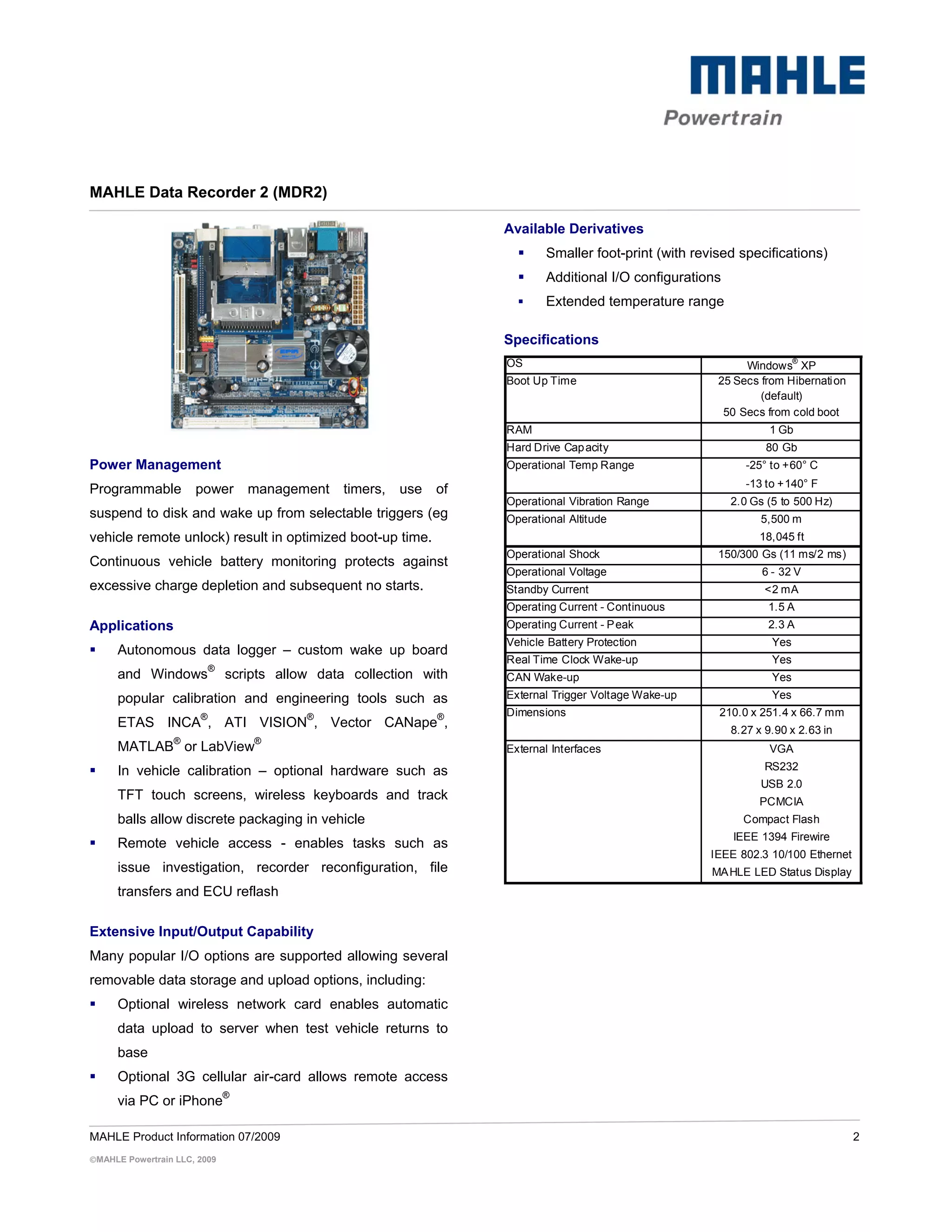 MAHLE Data Recorder 2 (MDR2) | PDF
