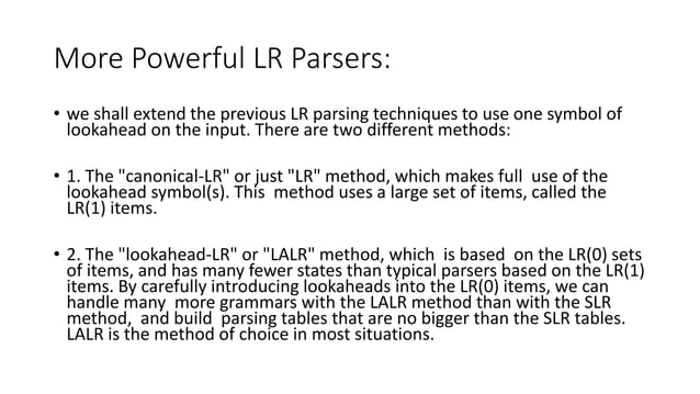 Compiler Design Lr Parsing Slr Lalr Clr Pptx
