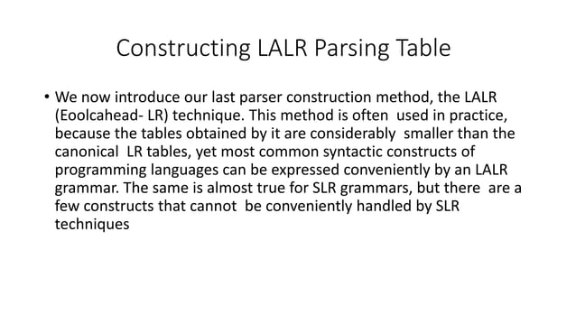 Compiler Design Lr Parsing Slr Lalr Clr Ppt
