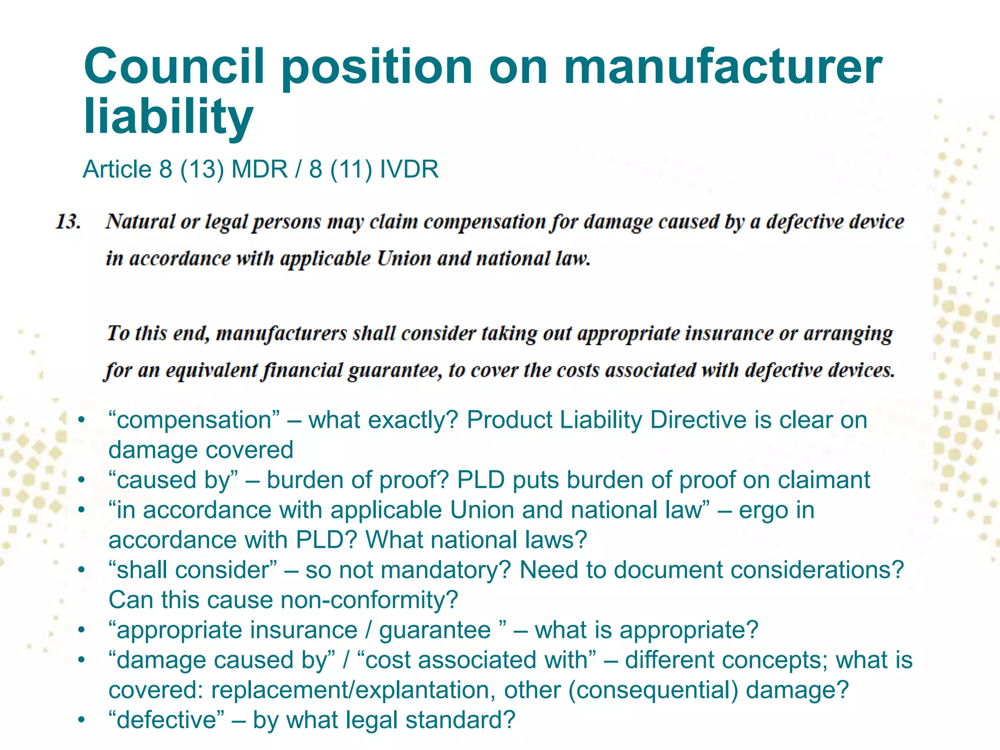 Liability insurance requirements under the new EU Medical Devices ...