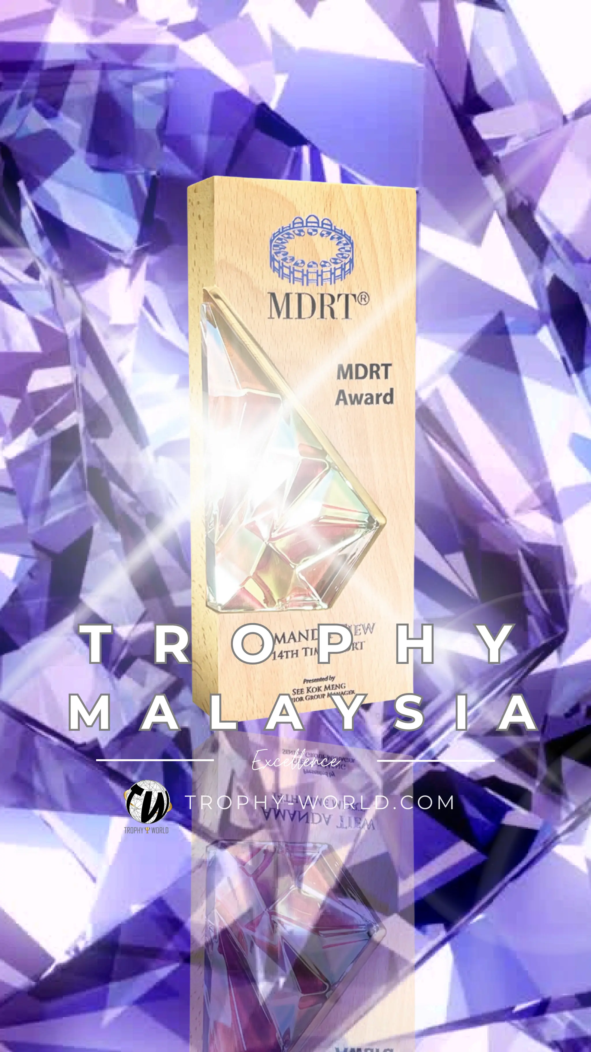 MDRT Custom Crystal Wooden Trophy at Trophy-World Malaysia | Custom ...