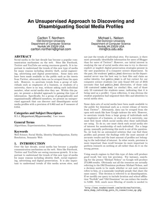 MDS 2011 Paper: An Unsupervised Approach to Discovering and Disambiguating Social Media Profiles ...