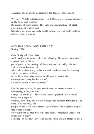 MDS 4100 COMMUNICATION LAW Spring 2020 Case Study #3 Ob | PDF