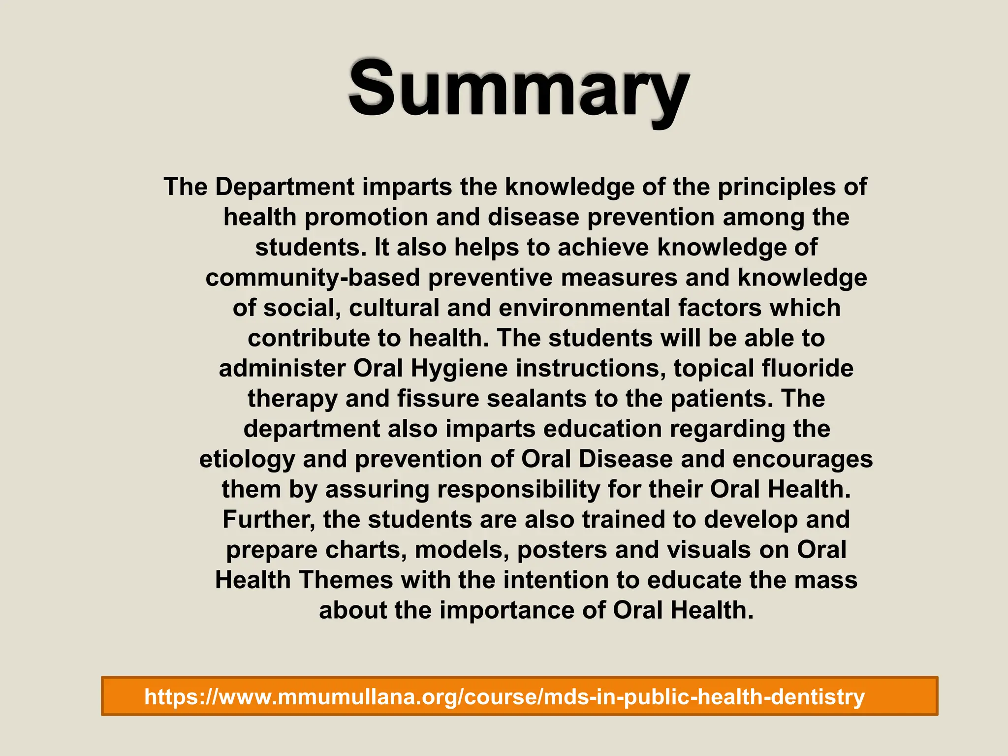 MDS in Public Health Dentistry in Dental Science | PPT