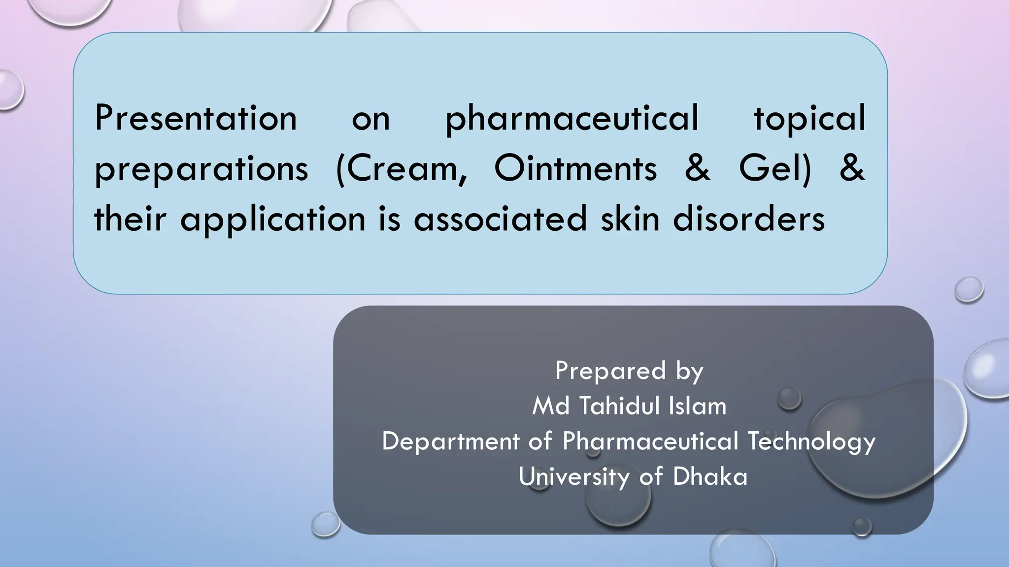 Presentation on pharmaceutical topical preparations (Cream, Ointments & Gel) & their application ...