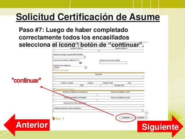 Certificado De Asume : Administración Para el Sustento de Menores – VBJRB