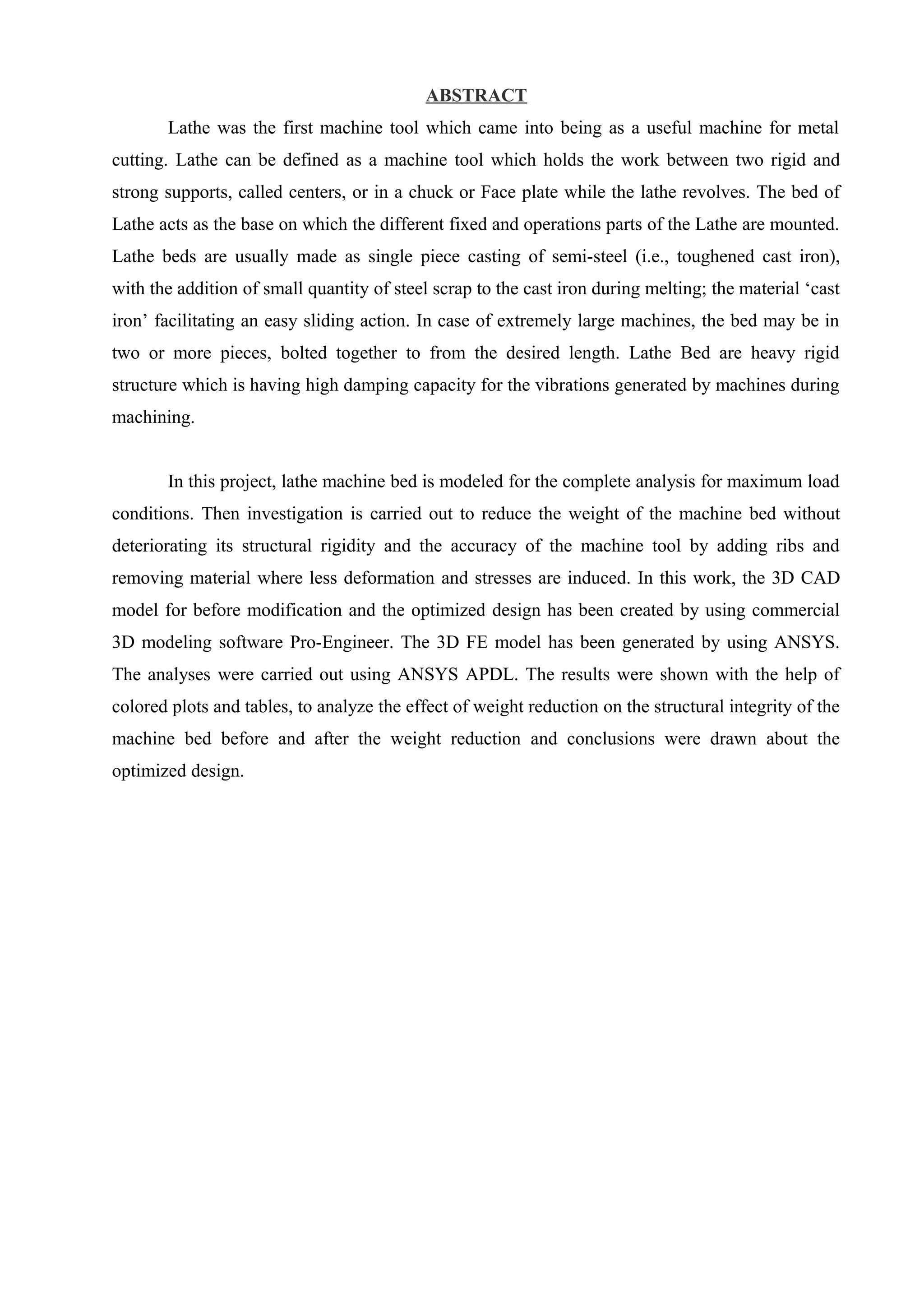 weight optimization of lathe bed using FEA | DOC