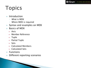 MDX (Multi Dimensional Expressions) Introduction | PPTX