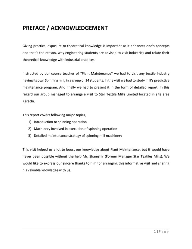 Maintenance Strategy and Activites of Textile Industry (Spinning Mill ...