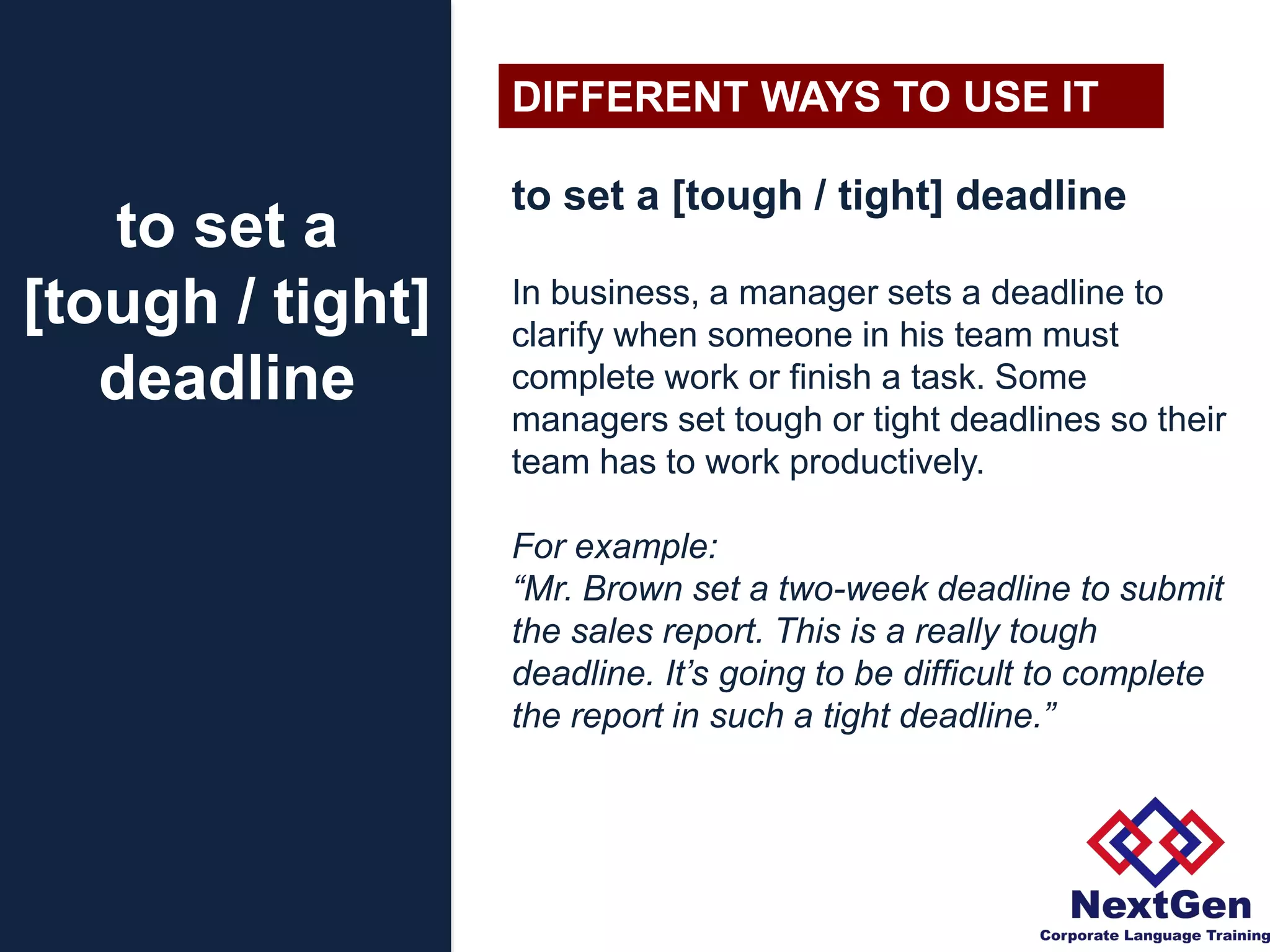 Professional English - Learn to use 'deadline' in business | PPTX