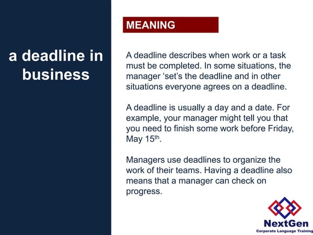 Professional English - Learn to use 'deadline' in business | PPTX ...