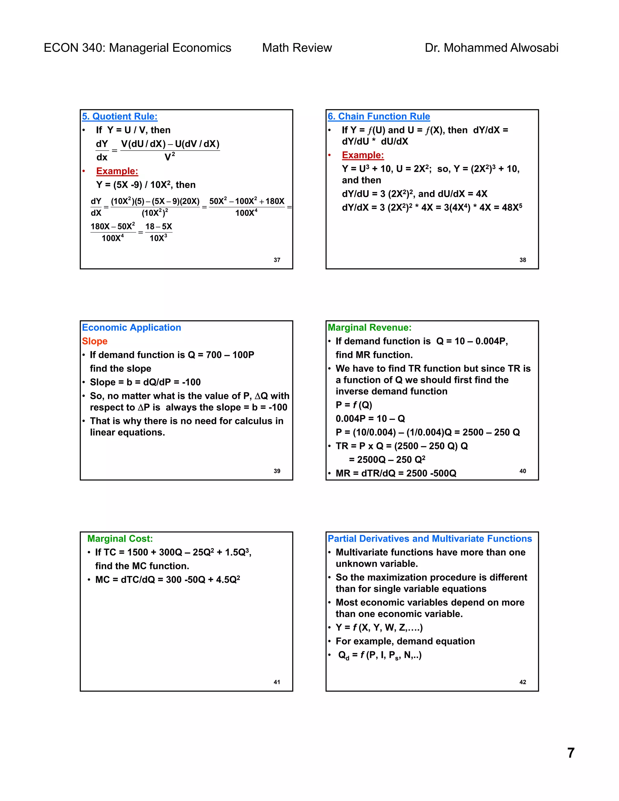 Managerial Economics (Mathematical Concepts) | PDF