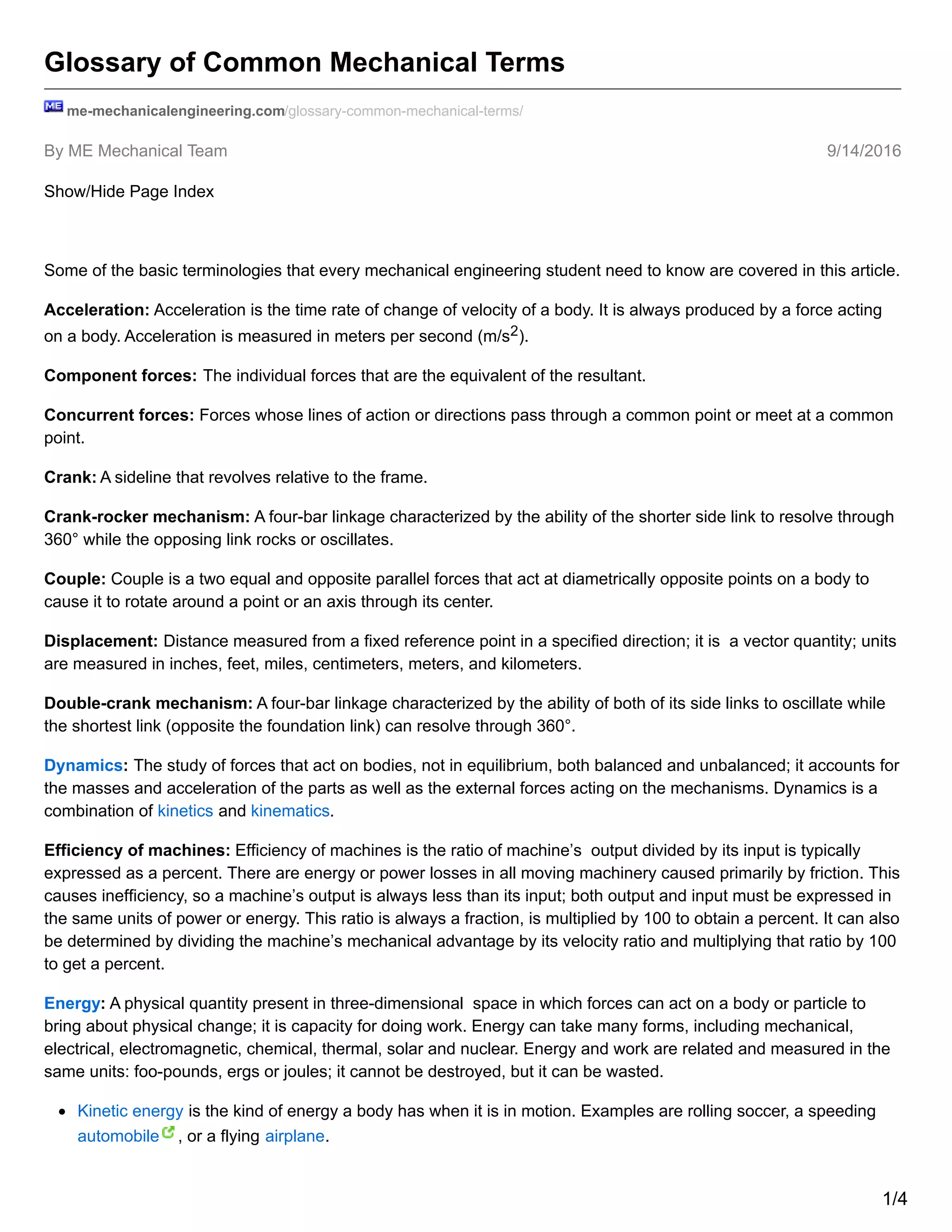 Me mechanicalengineering.com-glossary of common mechanical terms | PDF