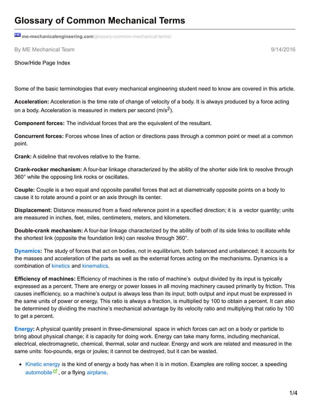 Me mechanicalengineering.com-glossary of common mechanical terms | PDF