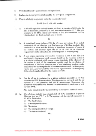Me1201 engineering thermodynamics uq - nov dec 2006 | PDF