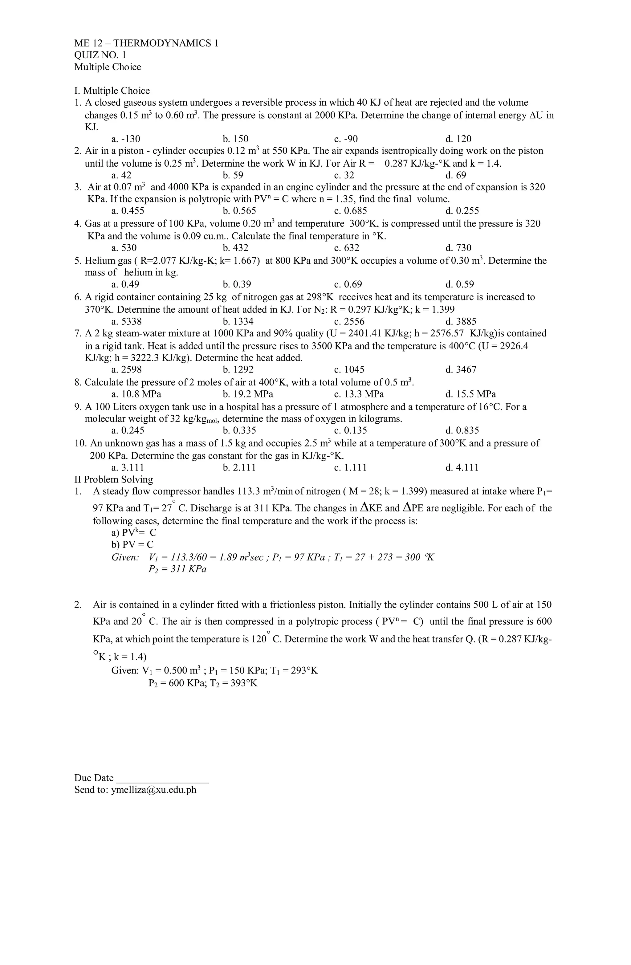 ME 12 F1 QUIZ NO. 1 | PDF