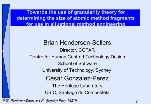 Me2011 Granularity presentation by Henderson-Sellers | PPT