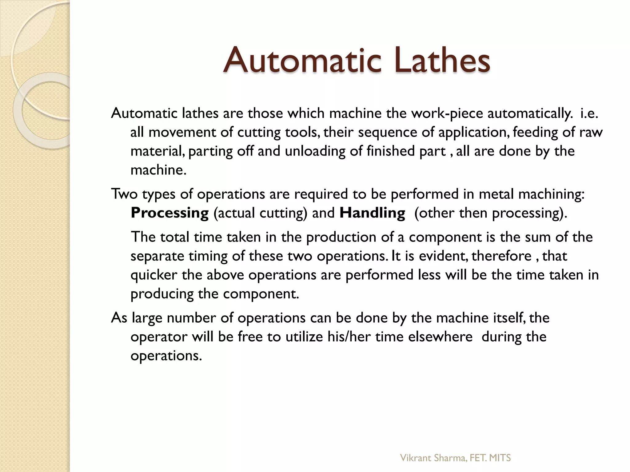 Capstan, Turret & Automatic lathe | PPTX