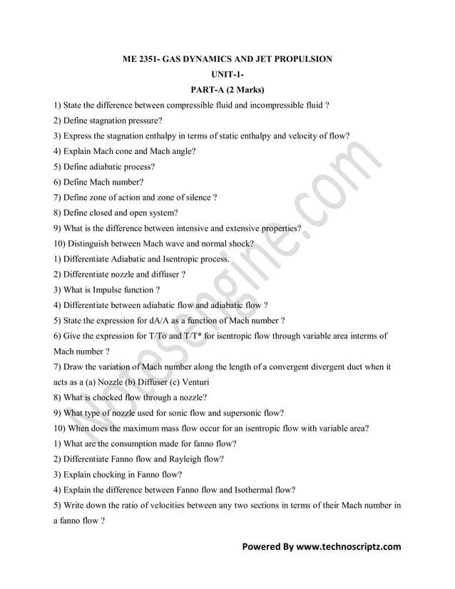 Me2351 gas dynamics and jet propulsion-qb | PDF | Physics | Science