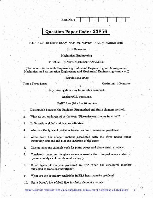 Me2353 FINITE ELEMENT ANALYSIS | PDF | Physics | Science