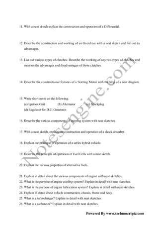 Me2354 automobile engineering-qb | PDF