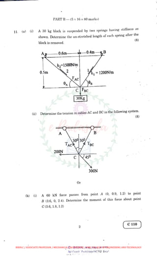 Me 25 engineering mechanics anna university april may 2009 - solved ...