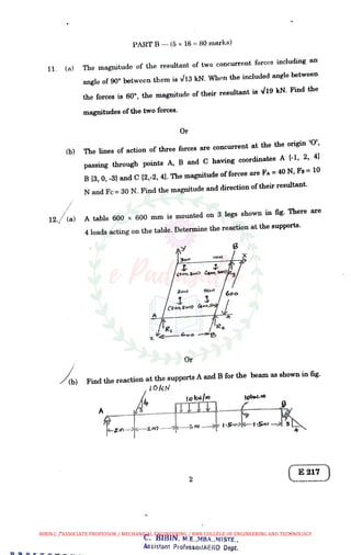 Me 25 engineering mechanics anna university november december 2009 ...