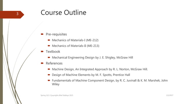 ME 312 Mechanical Machine Design - Lecture 01 | PPTX | Science