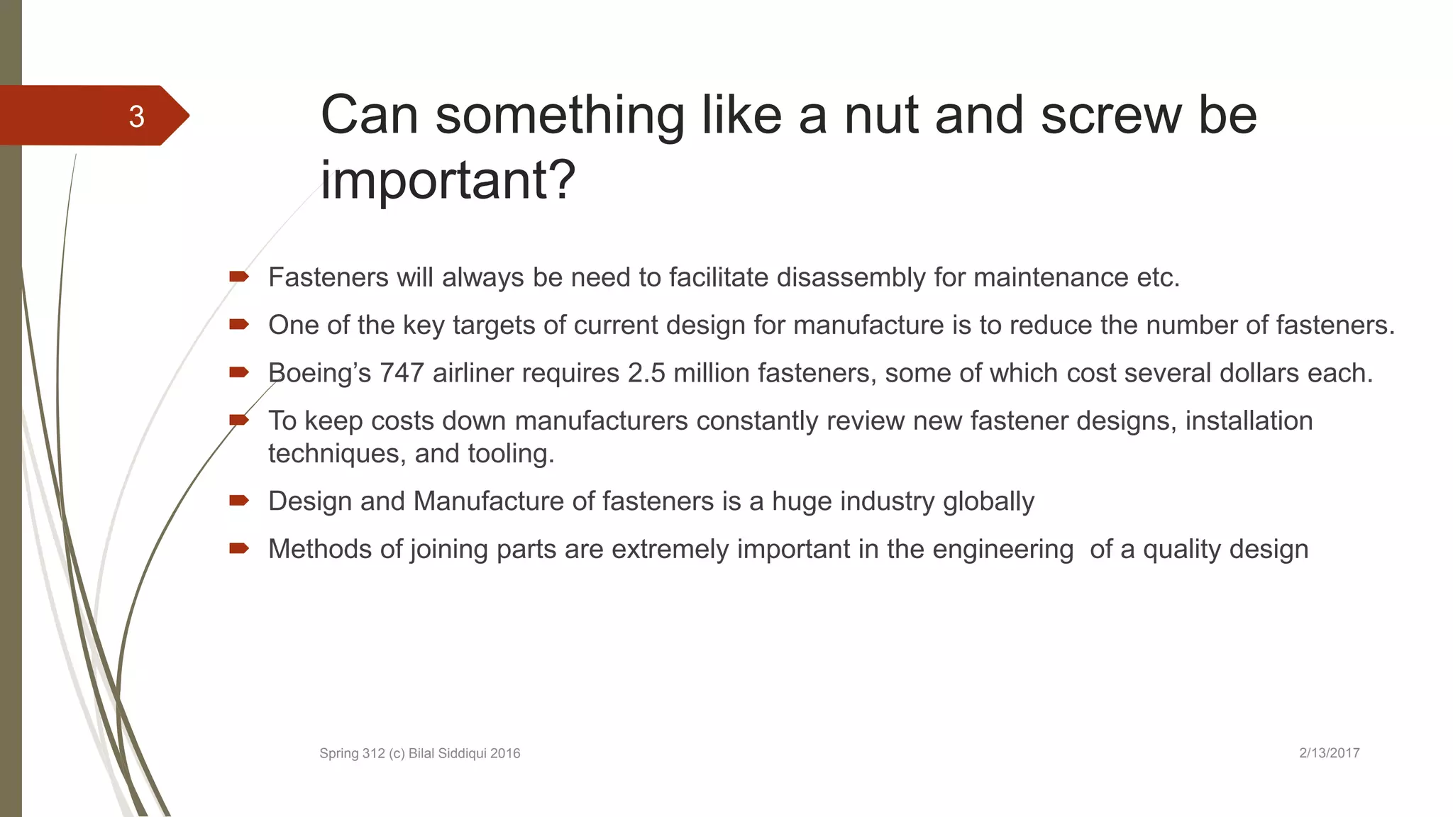 ME 312 Mechanical Machine Design [Screws, Bolts, Nuts] | PPTX