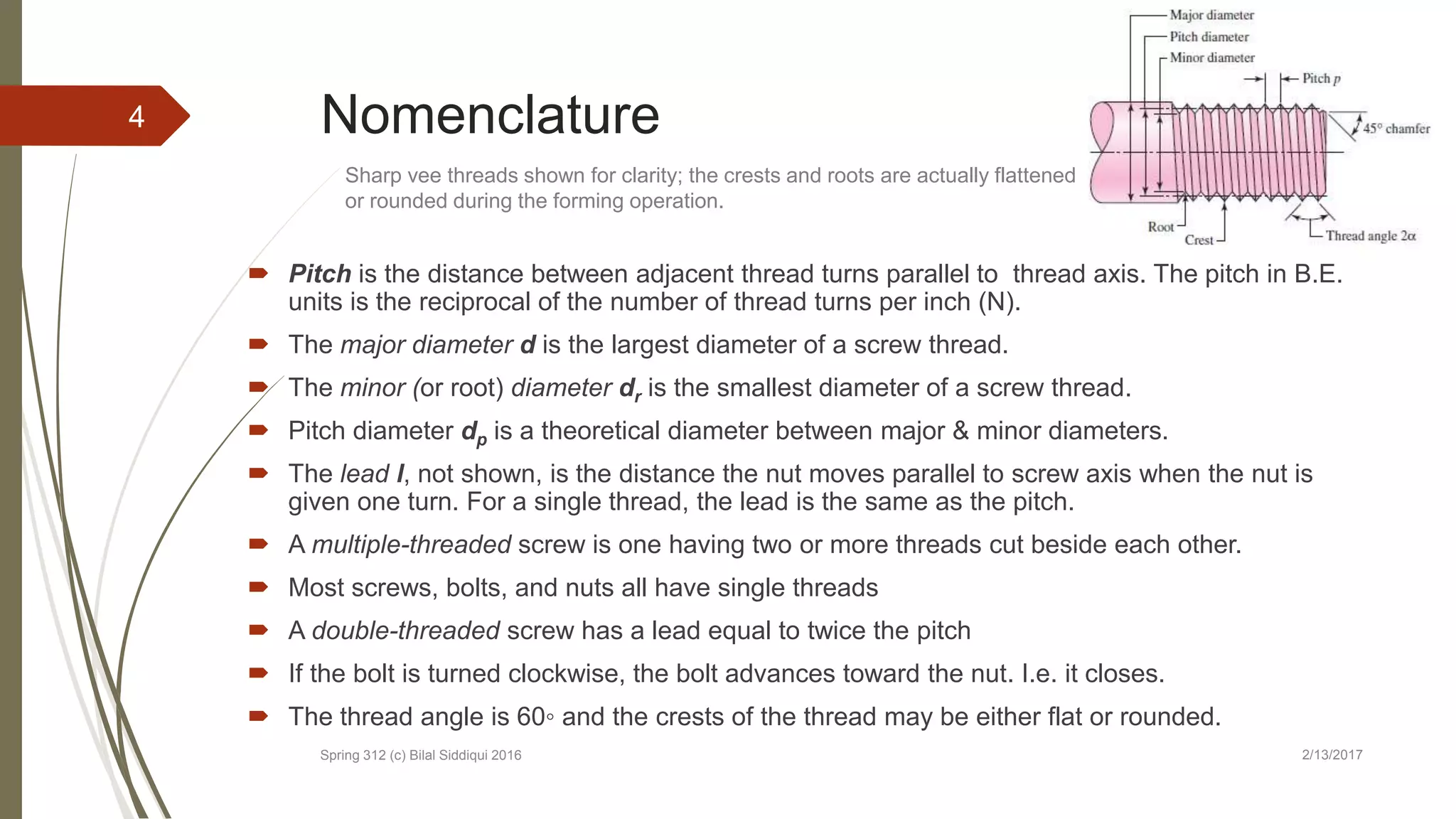 ME 312 Mechanical Machine Design [Screws, Bolts, Nuts] | PPTX