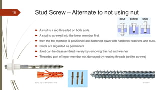 ME 312 Mechanical Machine Design [Screws, Bolts, Nuts] | PPTX