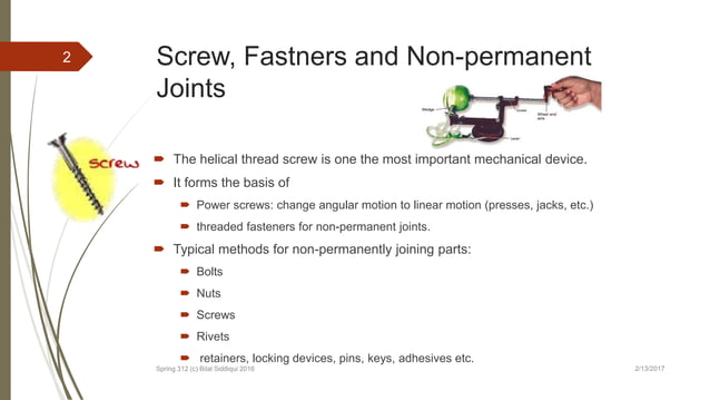ME 312 Mechanical Machine Design [Screws, Bolts, Nuts] | PPTX ...