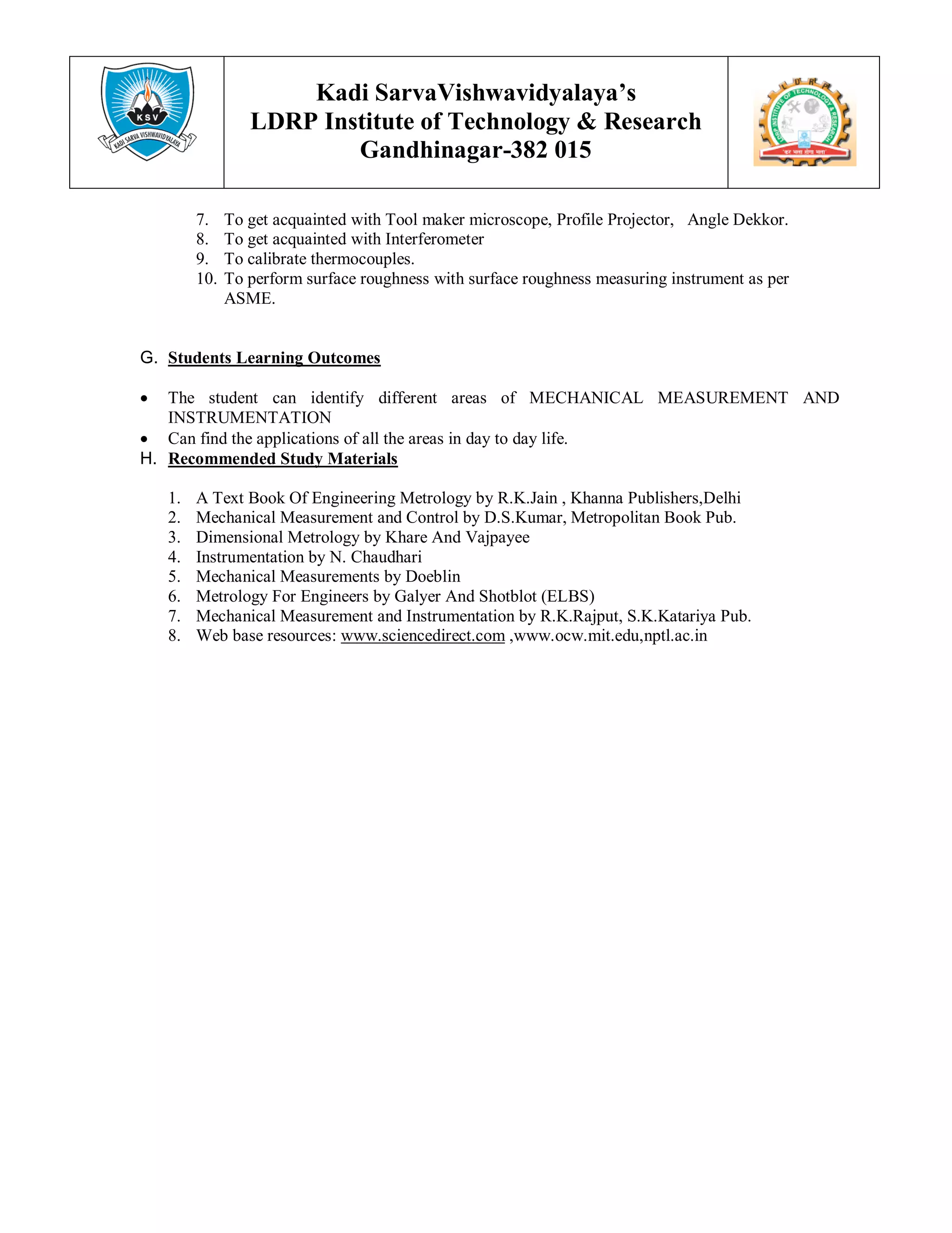 Me405 mechanical measurement & metrology | PDF
