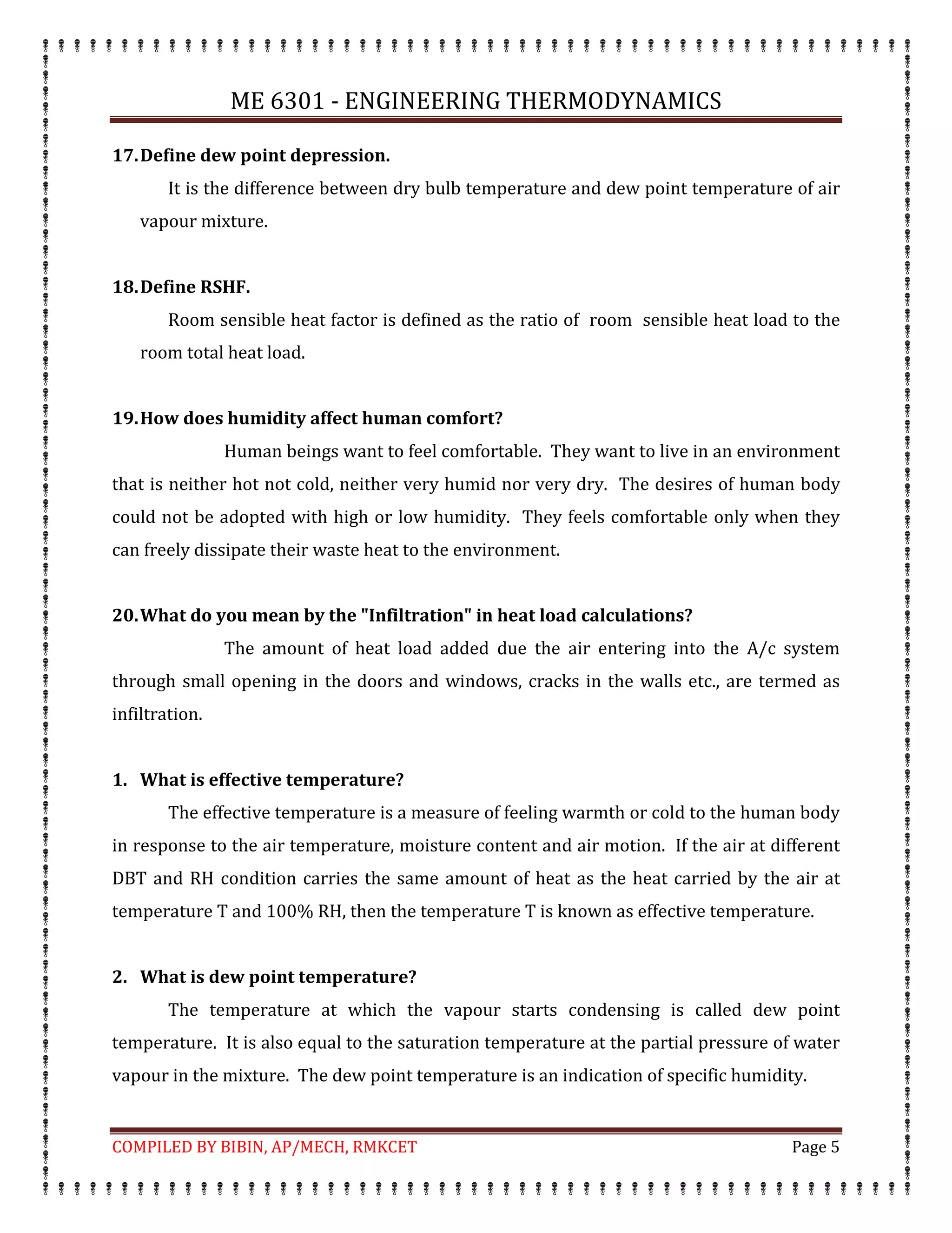 ME6301 ENGINEERING THERMODYNAMICS SHORT QUESTIONS AND ANSWERS - UNIT V ...