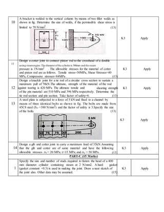 ME6503 design of machine elements - question bank. | DOCX
