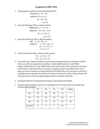 Me 705 c OPERATION RESEARCH QUESTIONS | PDF