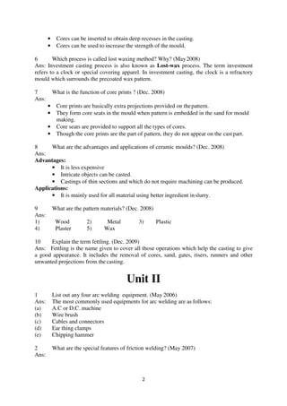 Me8392 manufacturing technology-i part-a questions & answers- | PDF