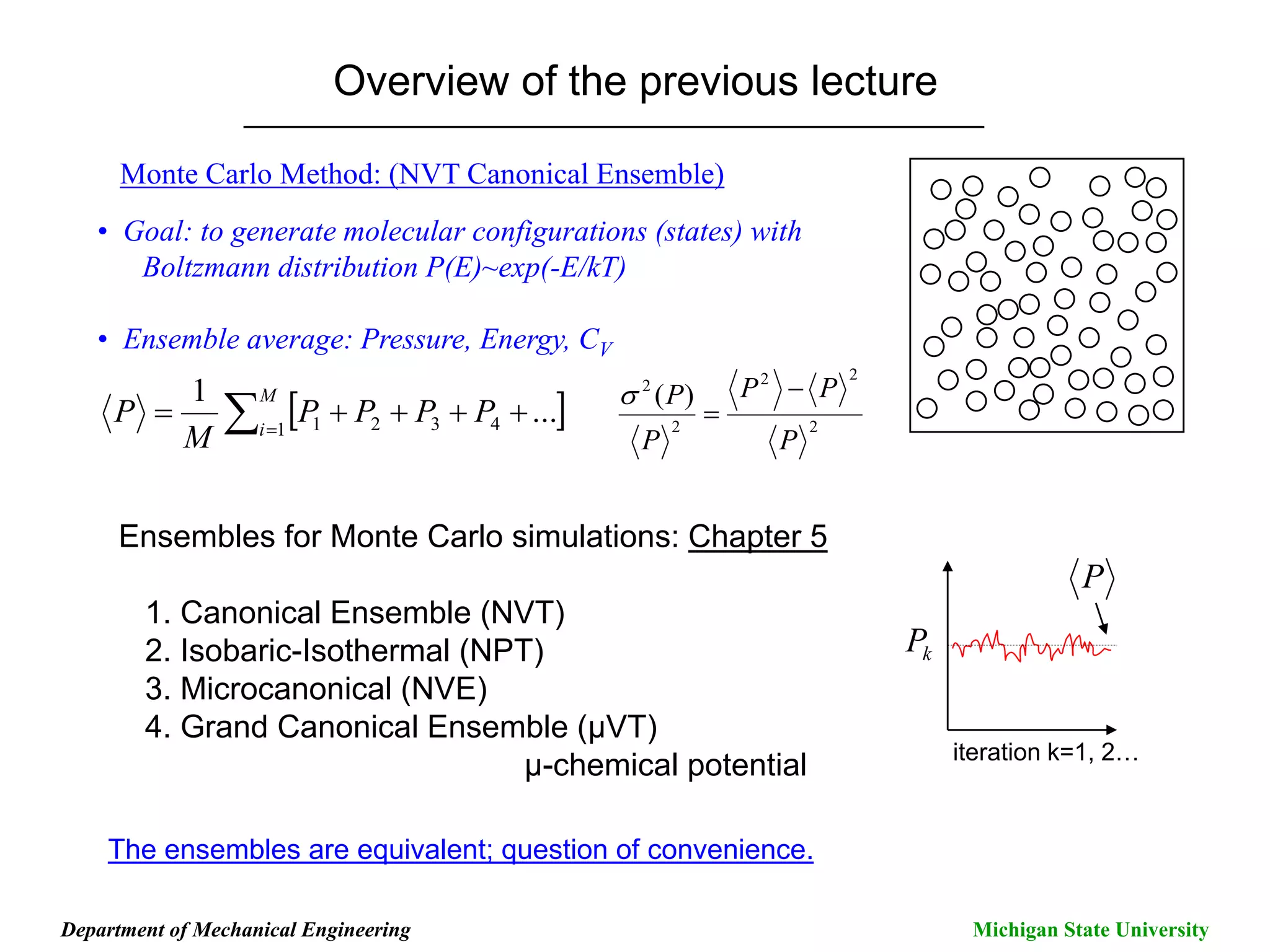 Lecture Ensembles And Free Energy In Monte Carlo Simulations Ppt