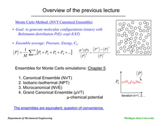 Lecture: Ensembles and free energy in Monte Carlo simulations | PPT
