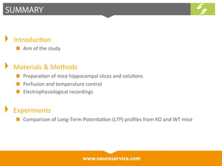 Multi-Electrode Array Technique - Characterization of LTP profiles in wt and ko mice | PPT