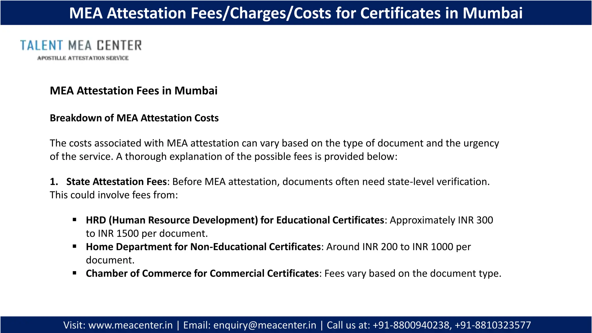 MEA Attestation Fees/Charges/Costs for Certificates in Mumbai | PPT