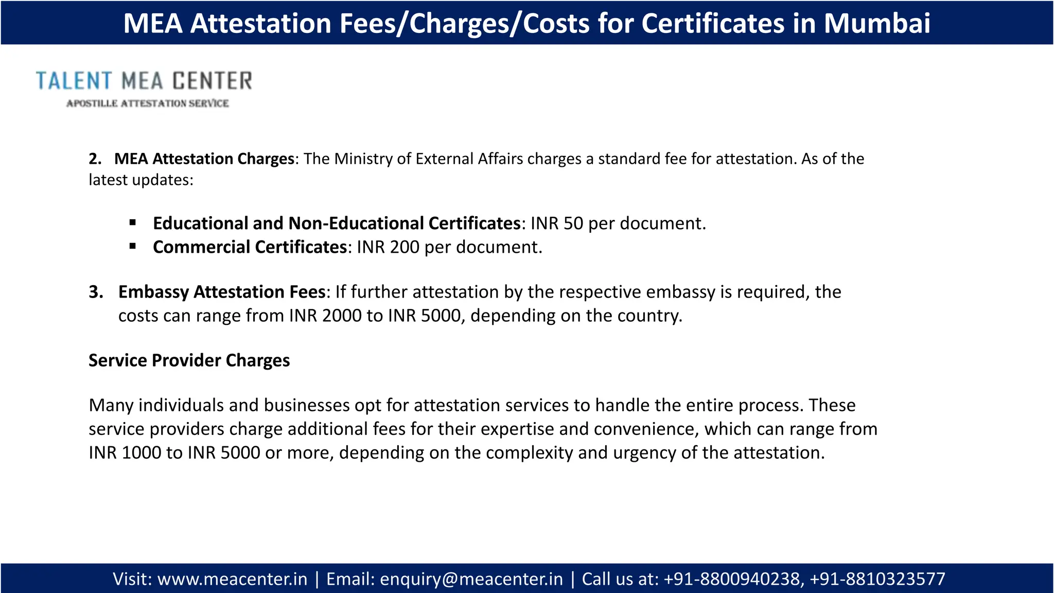 MEA Attestation Fees/Charges/Costs for Certificates in Mumbai | PPTX
